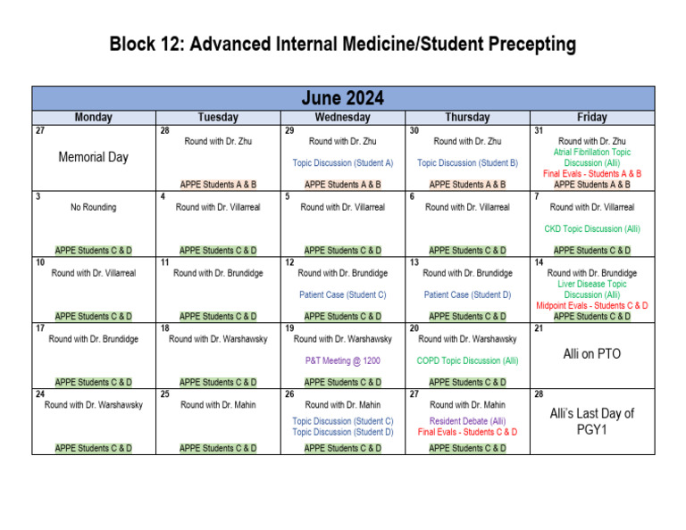 Advanced Internal Medicine Precepting Schedule | PDF | Medical ...