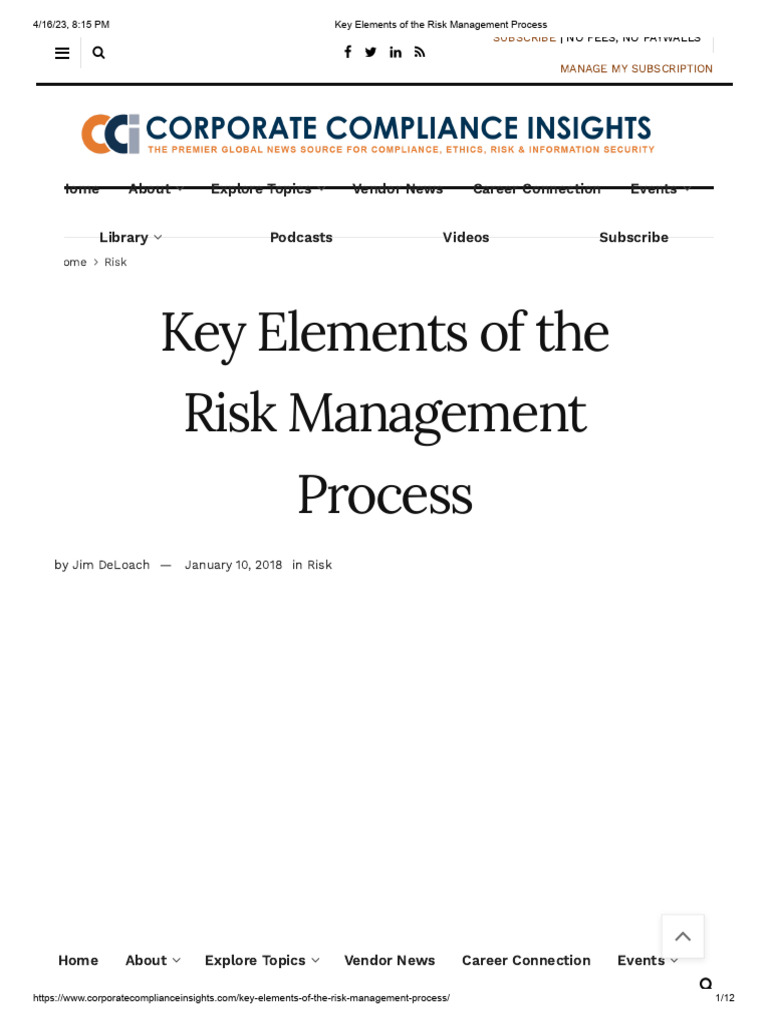 Key Elements of The Risk Management Process | PDF | Risk | Risk Management