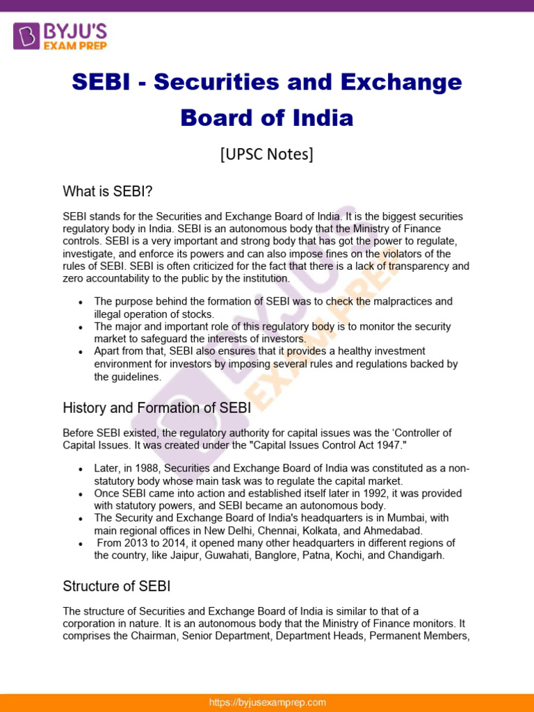 Sebi Upsc Notes 45 | PDF | Private Sector | Investing