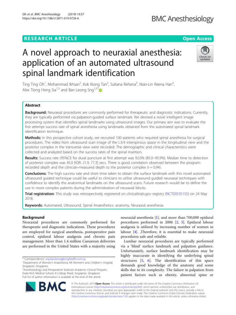 A Novel Approach To Neuraxial Anesthesia Application of An Automaed ...