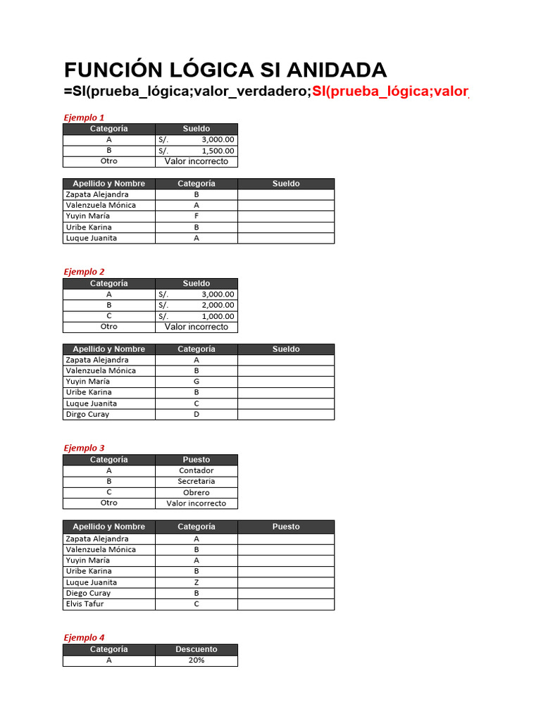 Ejemplos de Funciones Lógicas SI Anidadas | PDF
