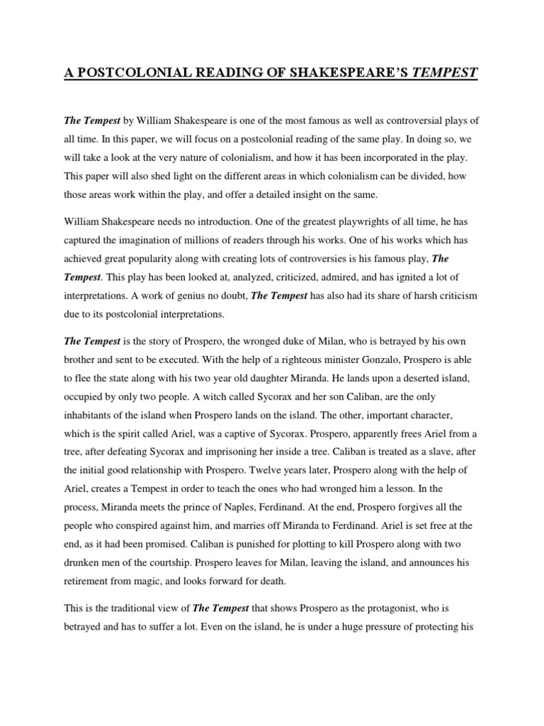 Postcolonial Analysis of The Tempest | PDF | The Tempest