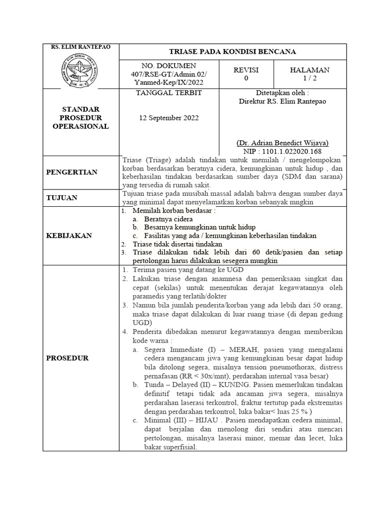 SPO Triase Pada Kondisi Bencana | PDF
