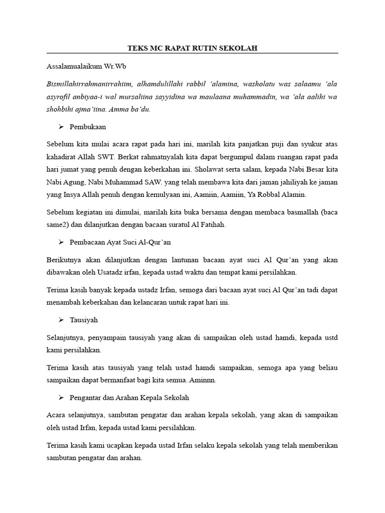 Teks MC Rapat Rutin Sekolah | PDF