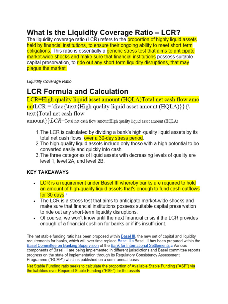 Liquidity Coverage Ratio | PDF | Basel Iii | Market Liquidity