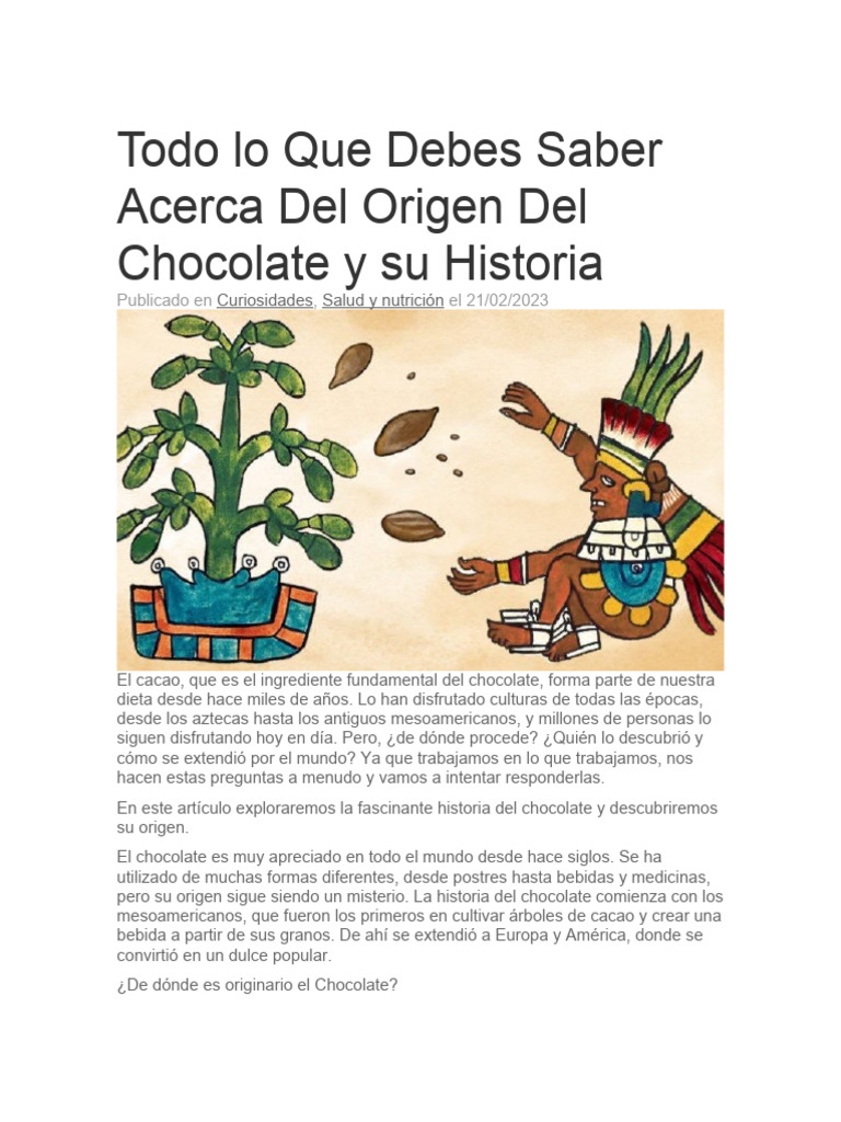 Historia y Origen del Chocolate | PDF | Chocolate | Postres