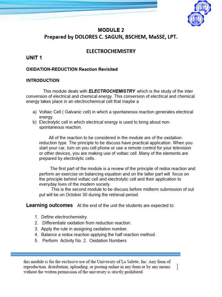 Module 2 Pcea003 | PDF | Redox | Electrochemistry