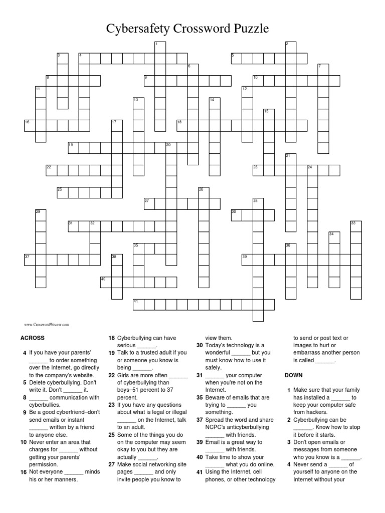 Cybersafety Crossword Puzzle | PDF | Cyberbullying | Internet