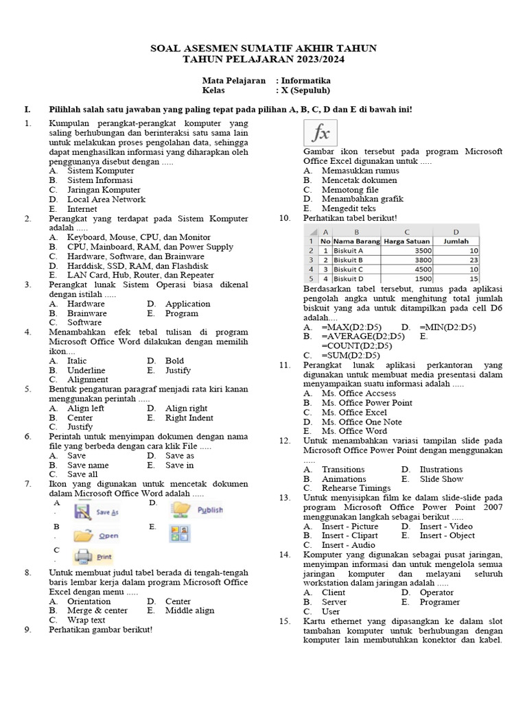 Soal ASAT Informatika Kelas X | PDF | Komputer