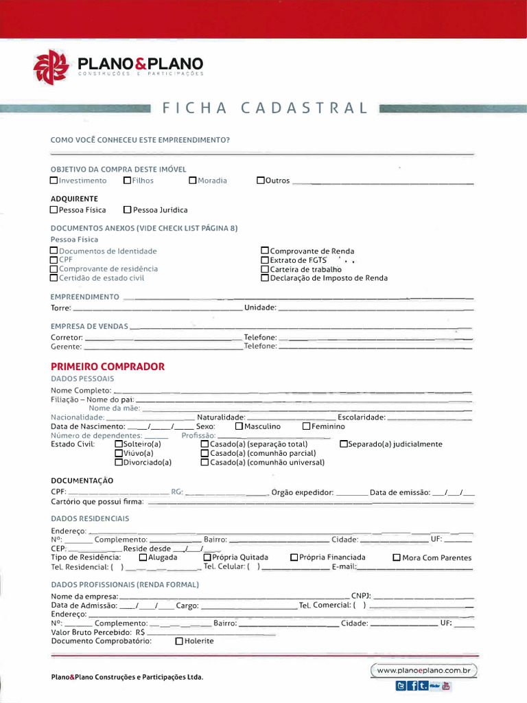 Ficha Cadastral (Para Preencher Digitalmente) | PDF