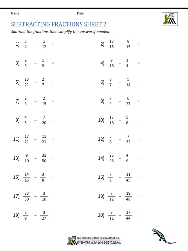 Subtracting Fractions | PDF | Teaching Methods & Materials
