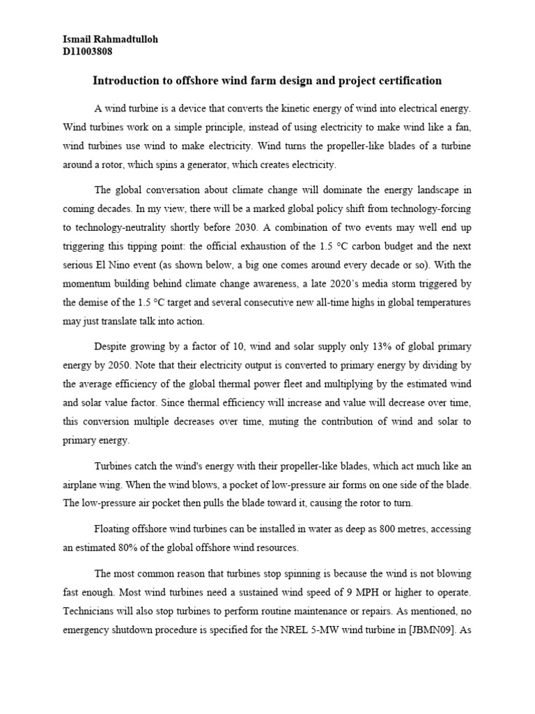 Introduction To Offshore Wind Farm Design and Project Certification-Conclusion | PDF | Wind ...