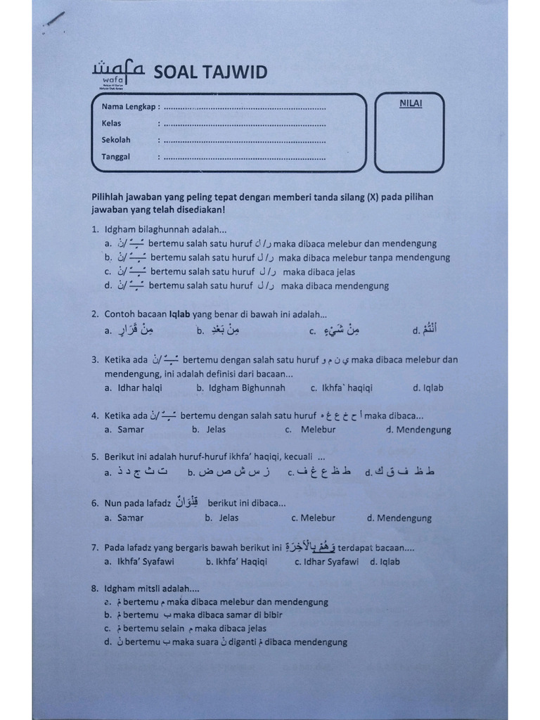Soal Tajwid Munaqosyah | PDF