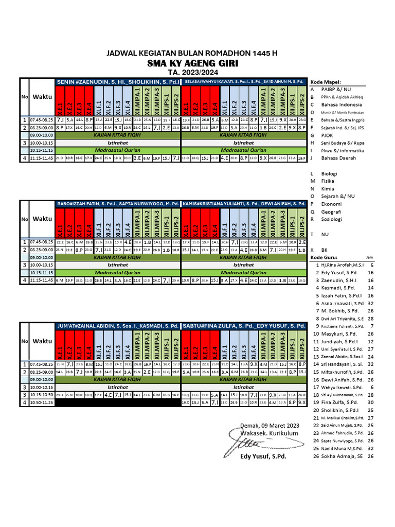 JADWAL KBM - eDISI - RMDHN - REVISI | PDF