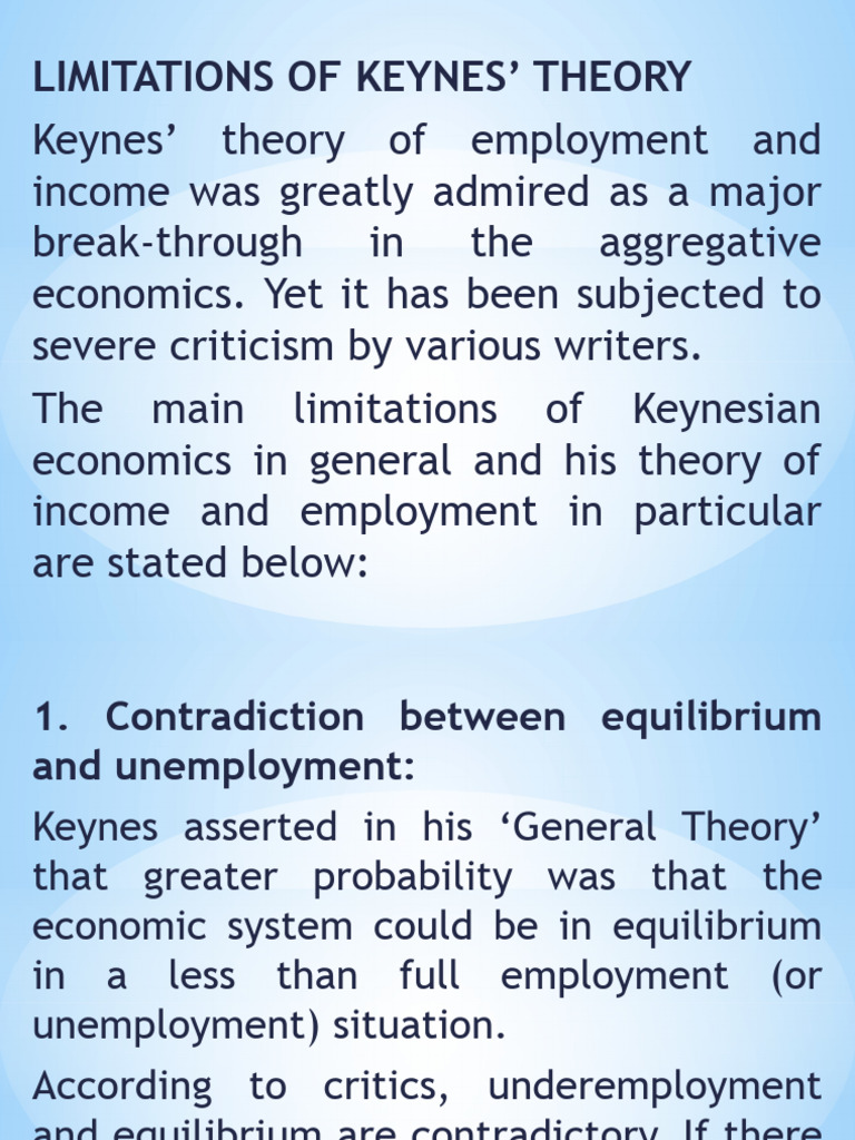 Limitations of Keynes' Theory | PDF | Economics | John Maynard Keynes