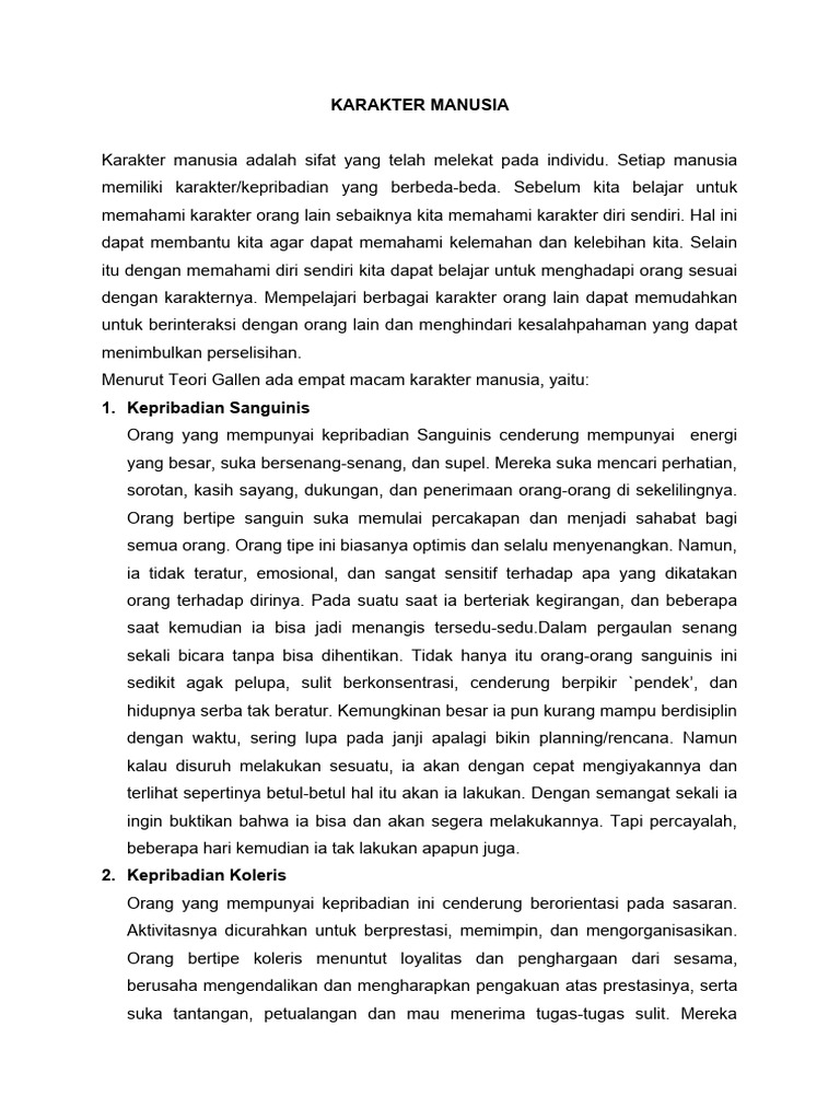 Karakter Manusia | PDF | Pengembangan Diri