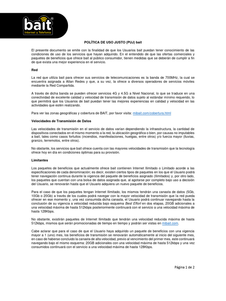 Política de Uso Justo de Bait | PDF | Internet | Telecomunicaciones