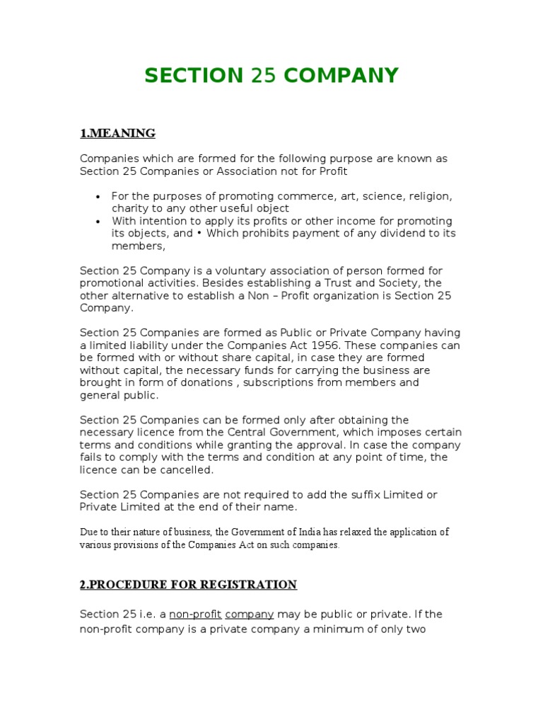 All About Section 25 Companies | PDF | Nonprofit Organization ...