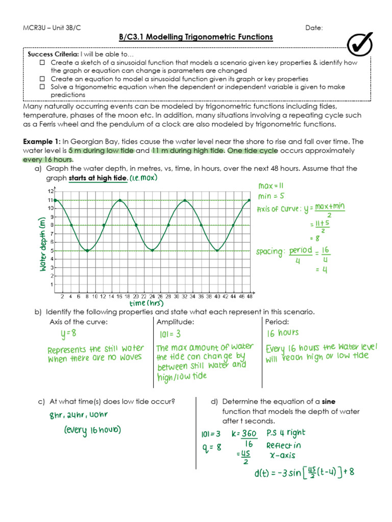 B3.1 Modelling Trigonometric Functions Solutions | PDF | Function ...