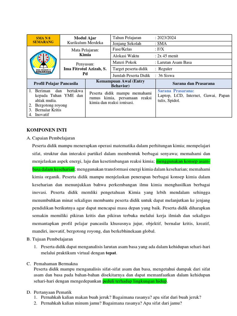 Modul Ajar - Asam-Basa Praktik Virtual | PDF