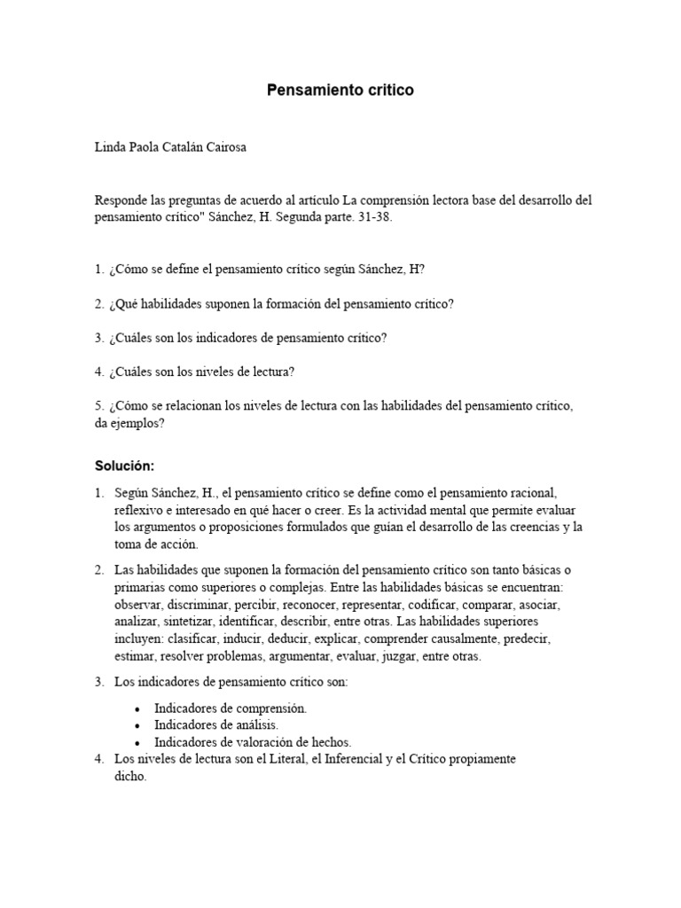 Pensamiento Critico | PDF | Pensamiento | Pensamiento crítico