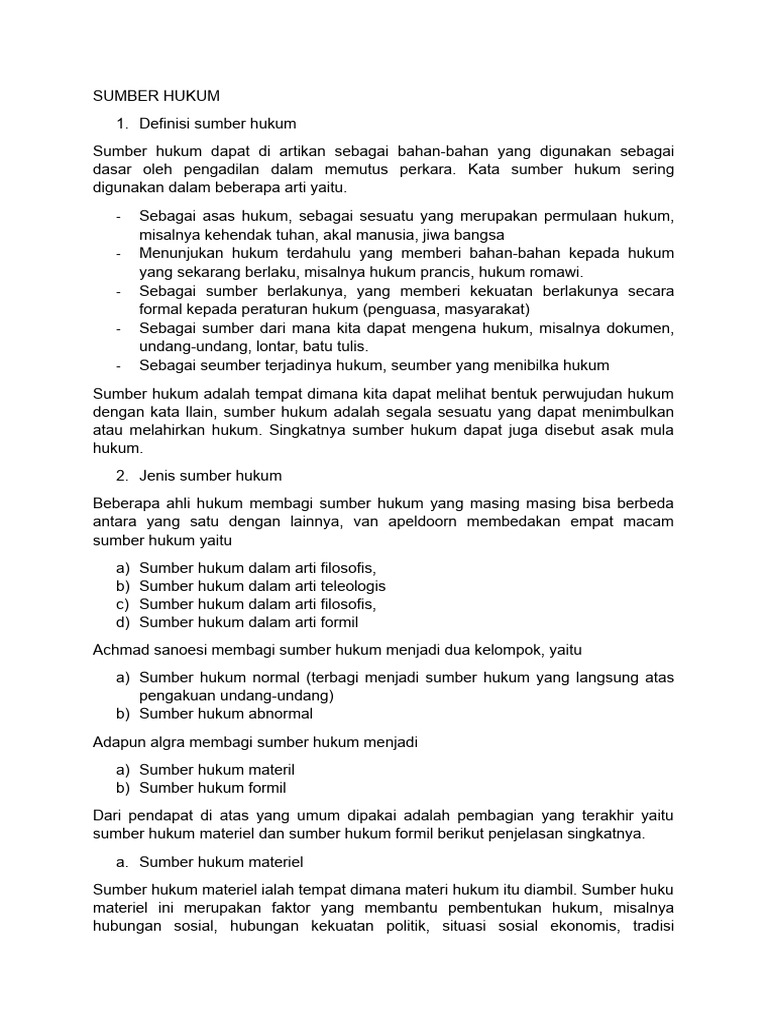 Jenis-Jenis Sumber Hukum Materiel dan Formil | PDF