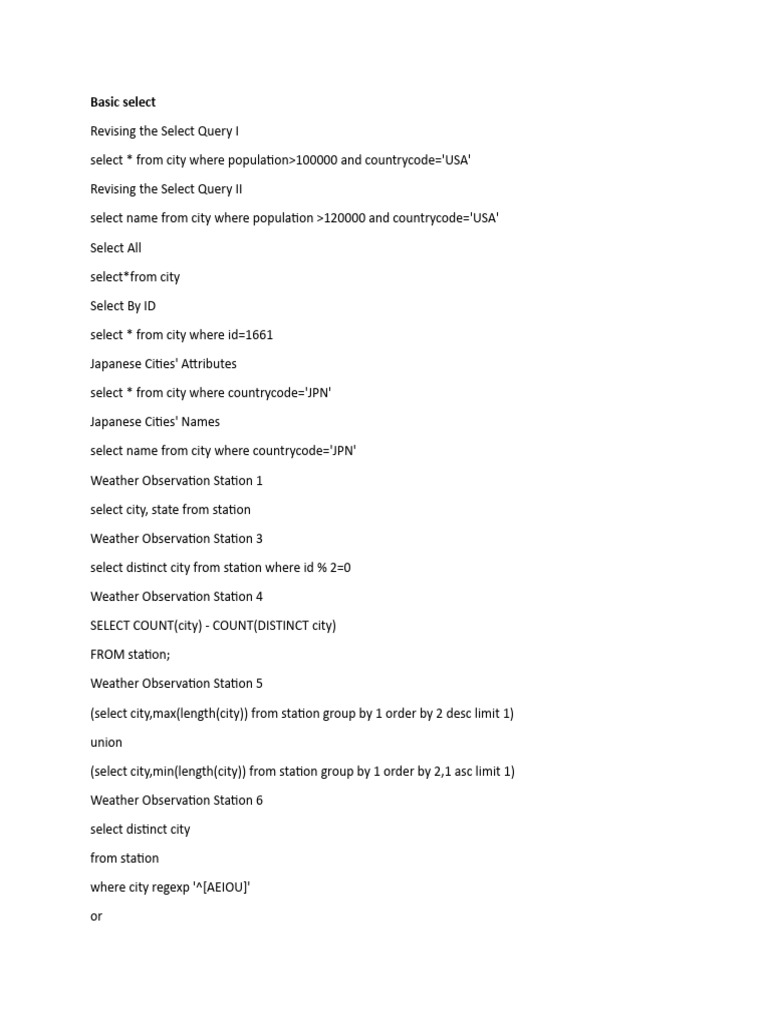 SQL Hacker Rank Questions | PDF | Databases | Data Management Software