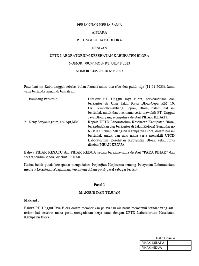 Kerjasama PT. Unggul Jaya Blora dan UPTD | PDF