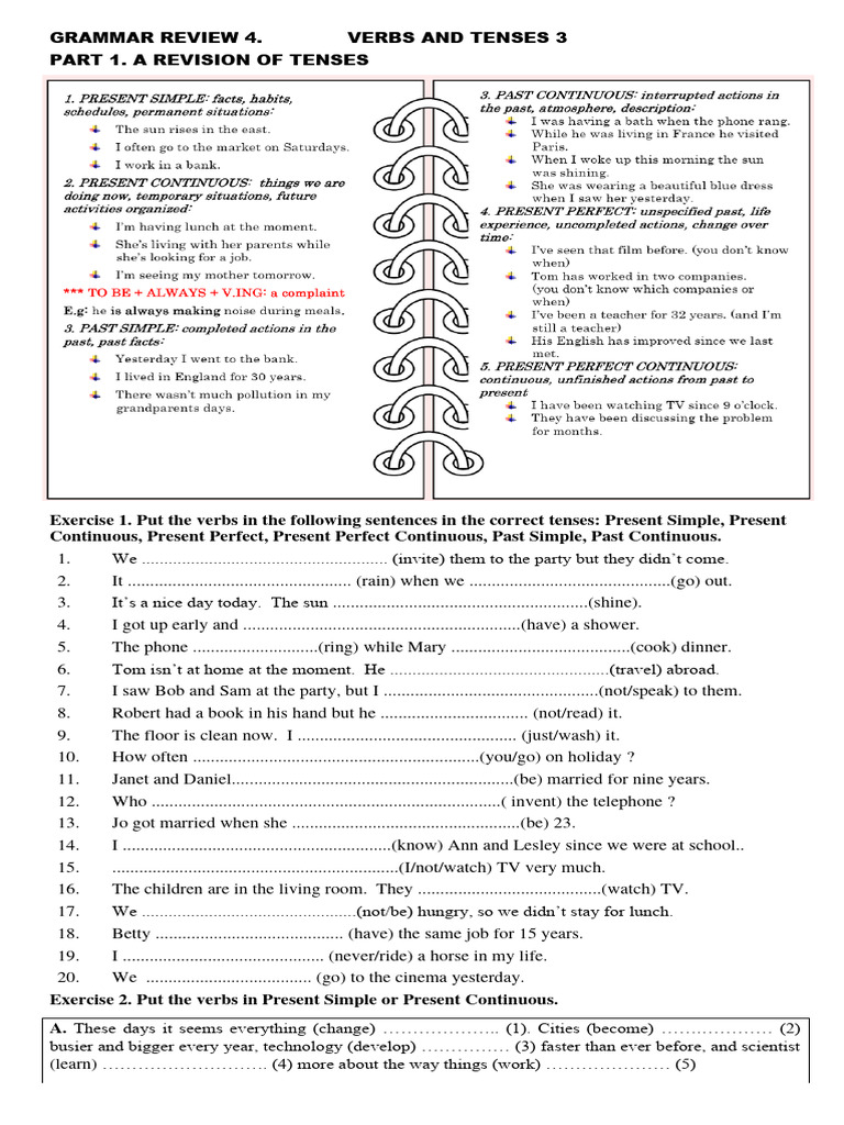 Grammar Review 4. Verbs and Tenses 3 | PDF | Grammatical Tense