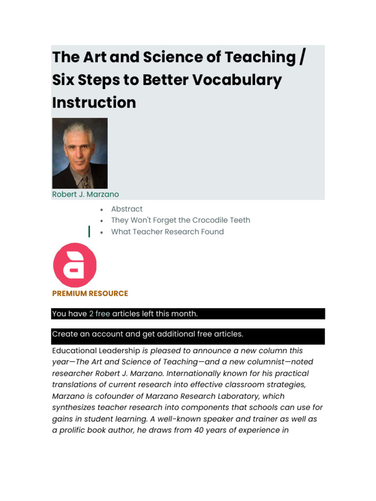 The Art and Science of Teaching 6 STEPS TO TEACHING VOCABULARY | PDF ...
