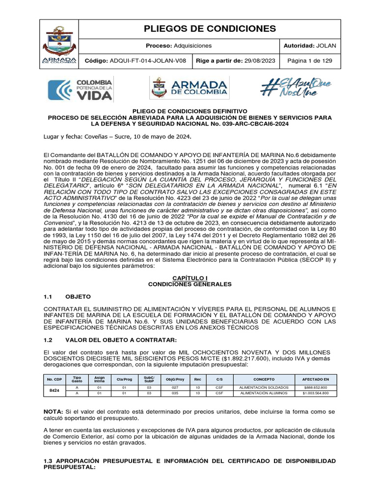 Formato Pliego de Condiciones Definitivo | PDF