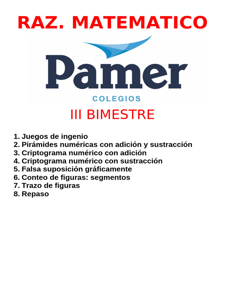 III Bimestre Raz. Matematico (PDF - Io) | PDF | Sustracción | Matemáticas