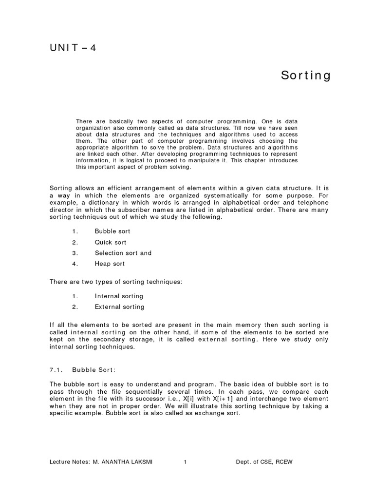 I Ii Cse Ds Unit 4 Notes Pdf Algorithms And Data Structures Computer Programming