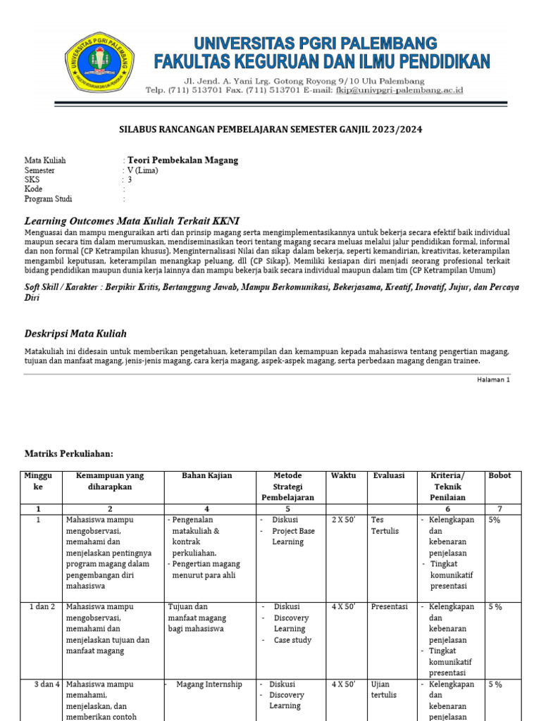 Silabus Teori Magang | PDF