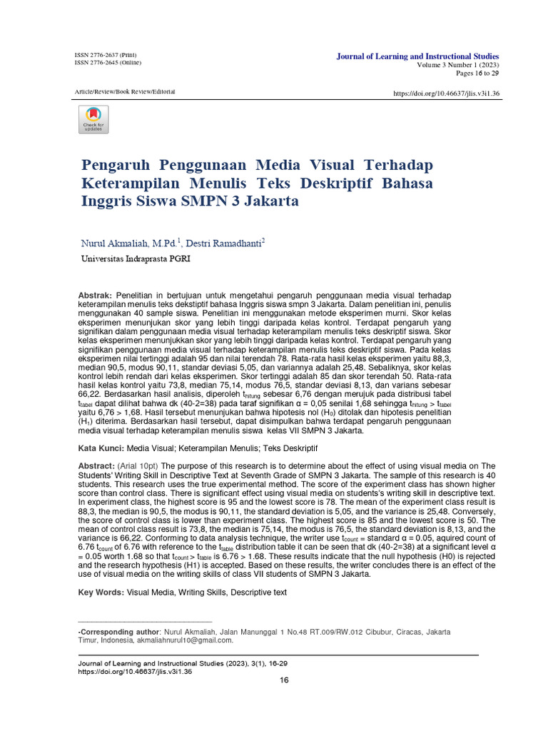 Nurul Ramadhanti Pengaruh Penggunaan Media Visual Terhadap Keterampilan ...