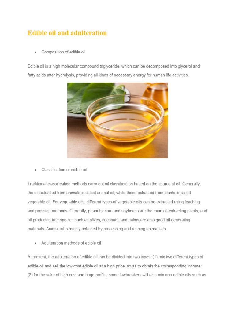Edible Oil Adulteration Detection Methods | PDF | Spectroscopy ...