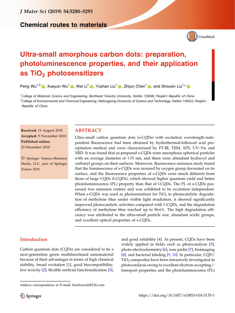 Ultra-Small Amorphous Carbon Dots: Preparation, Photoluminescence ...