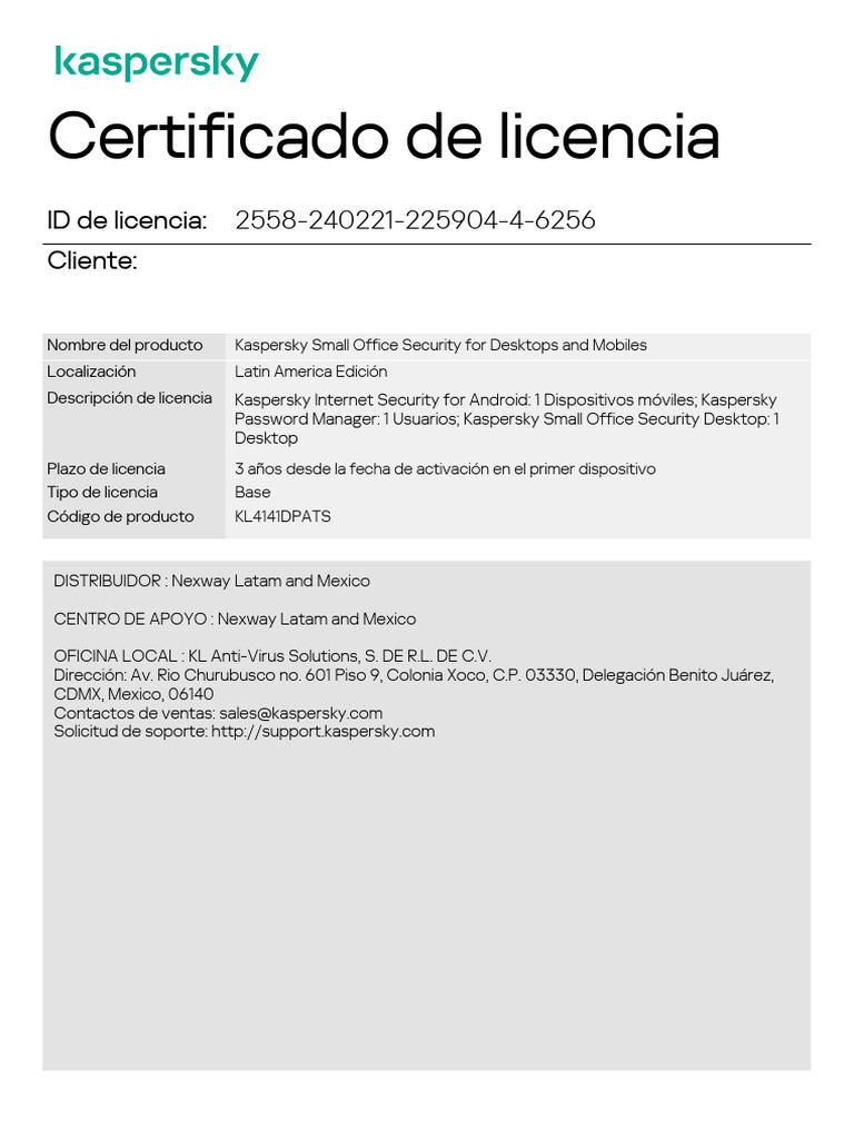 Kaspersky Certificate 2558-240221-225904-4-6256 | PDF | Informática