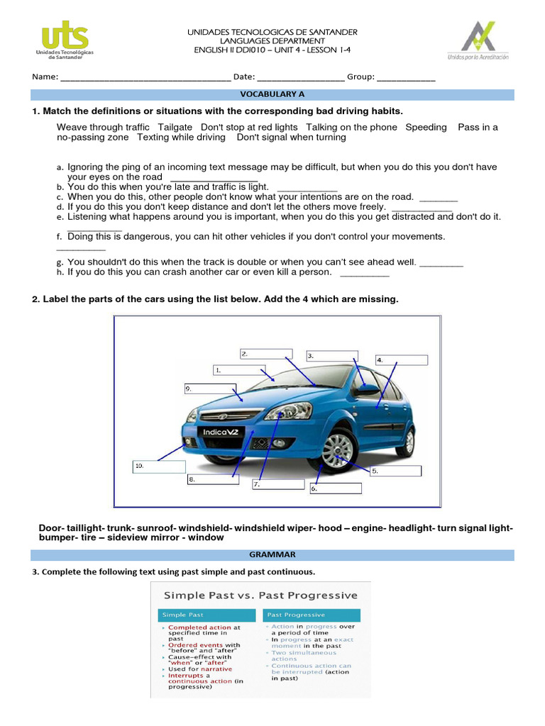 Unit 4 - Lesson 1-4 | PDF | Trunk (Car) | Motor Vehicle