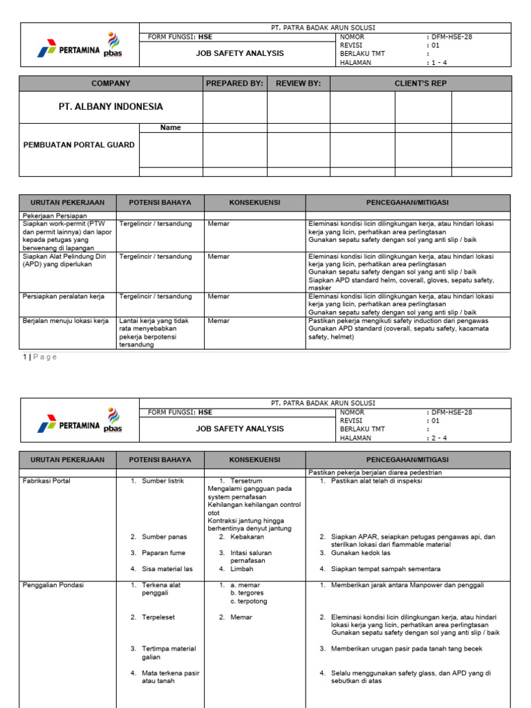 JSA PEKERJAAN Pembuatan Portal Guard | PDF