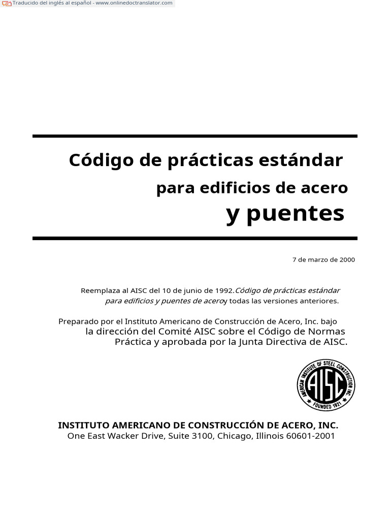 AISC Code - En.es | PDF | Acero estructural | Acero