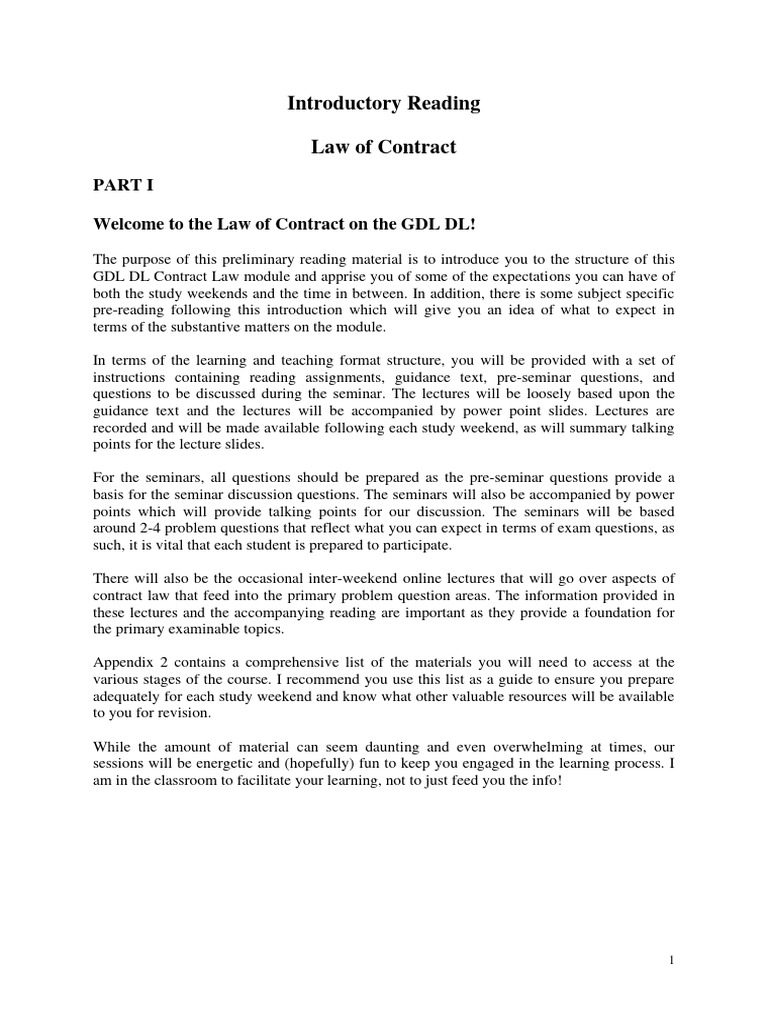 Introduction to Contract Law GDL Module | PDF | Contractual Term ...