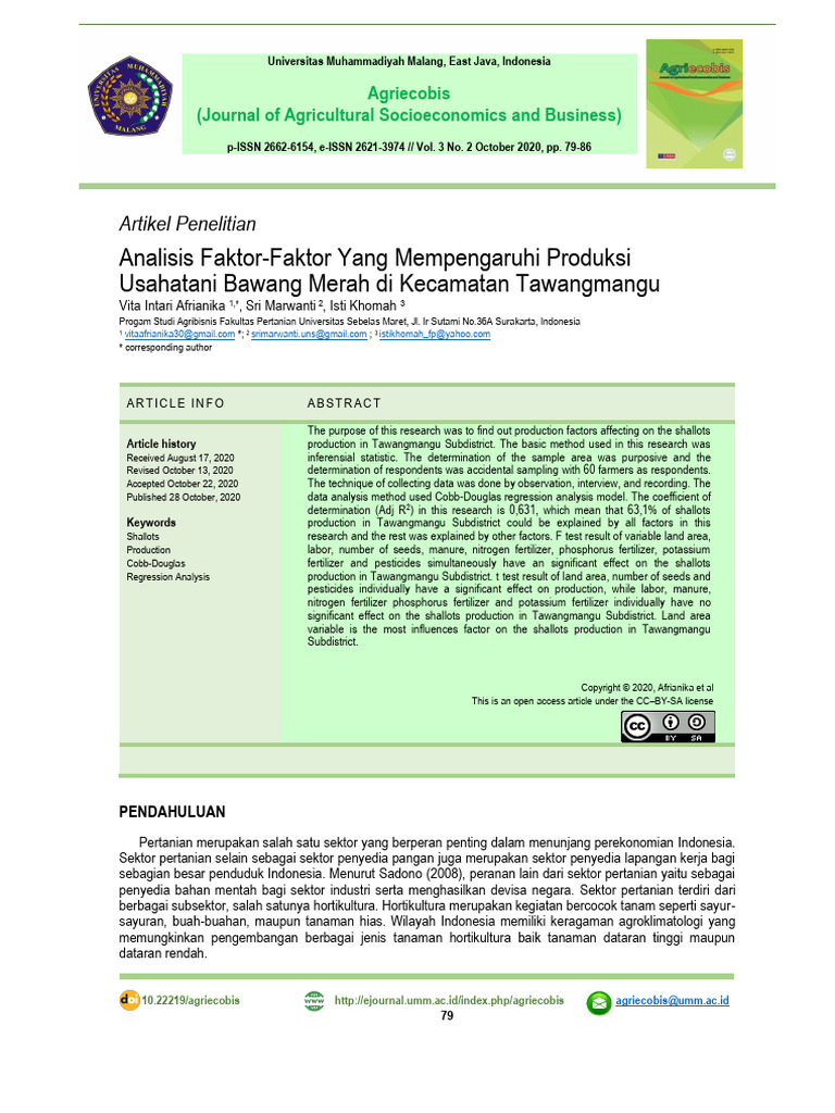 Analisis Faktor-Faktor Yang Mempengaruhi Produksi Usahatani Bawang Merah Di Kecamatan ...