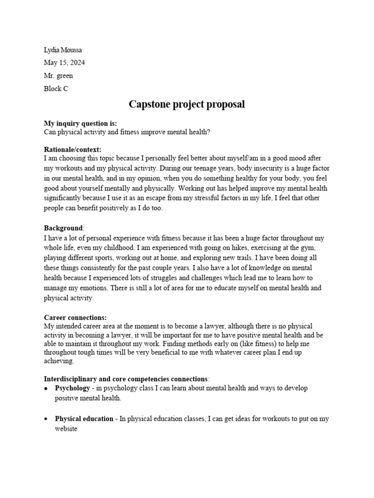 Good Copy Capstone Proposal | PDF | Physical Fitness | Mental Health