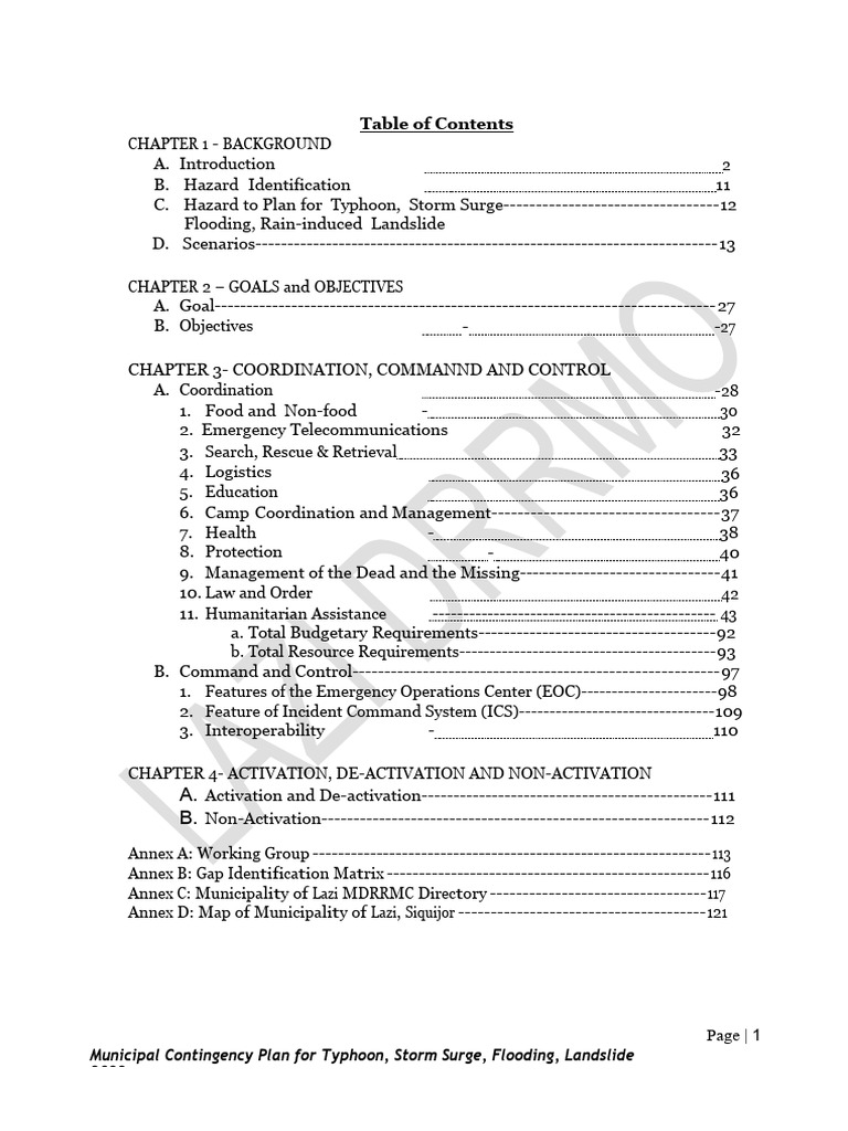 Typhoon Contingency Plan for Lazi | PDF | Tropical Cyclones | Flood