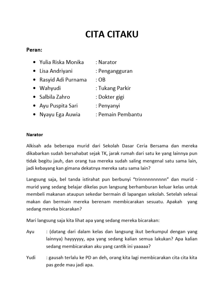 Naskah Drama Berjudul Cita Citaku | PDF