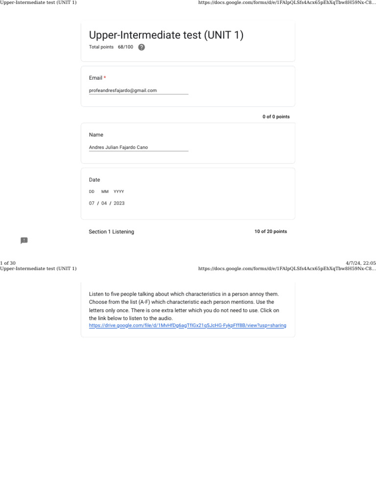 Upper-Intermediate English Test | PDF | Linguistics