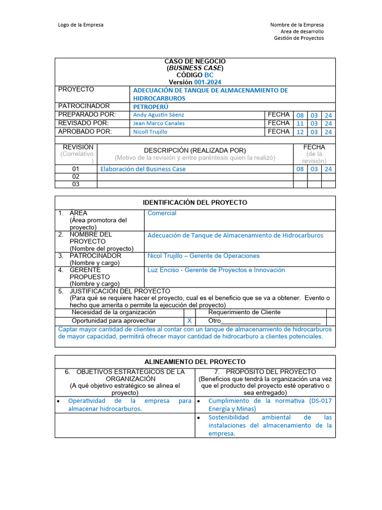 0.-Modelo Business Case | PDF | Business | Tanques