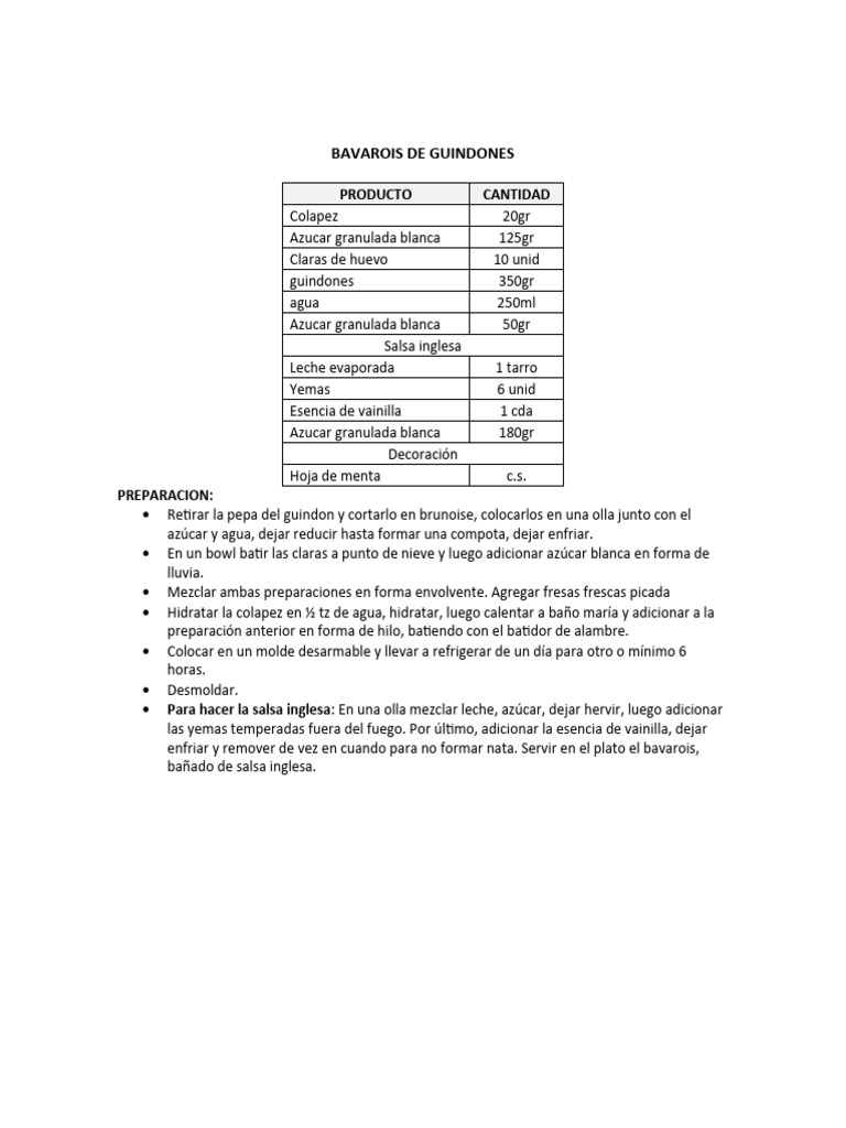 Bavarois de Guindones y Mousee de Fresa | PDF | Crema | Salsa