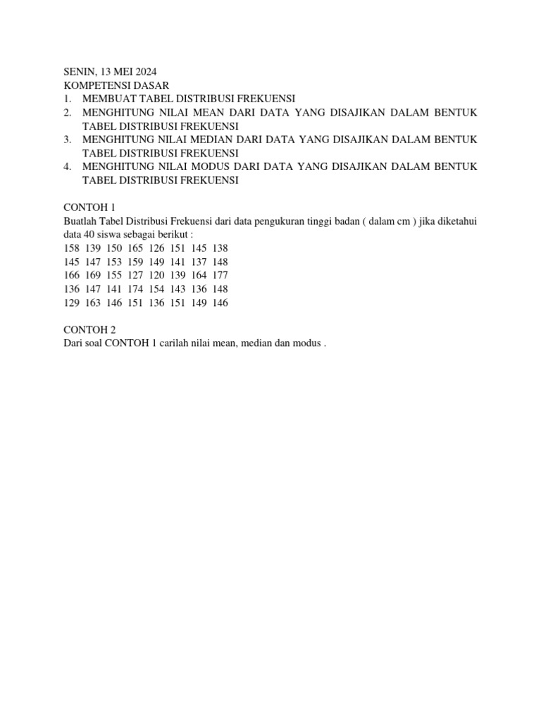 Tabel Distribusi Frekuensi (Mean, Median, Modus Data Kelompok) | PDF